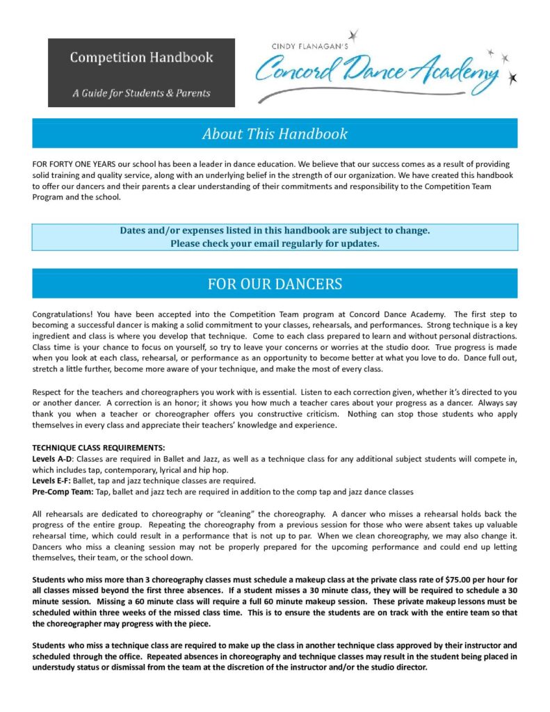 2021-2022 competition handbook - Concord Dance Academy
