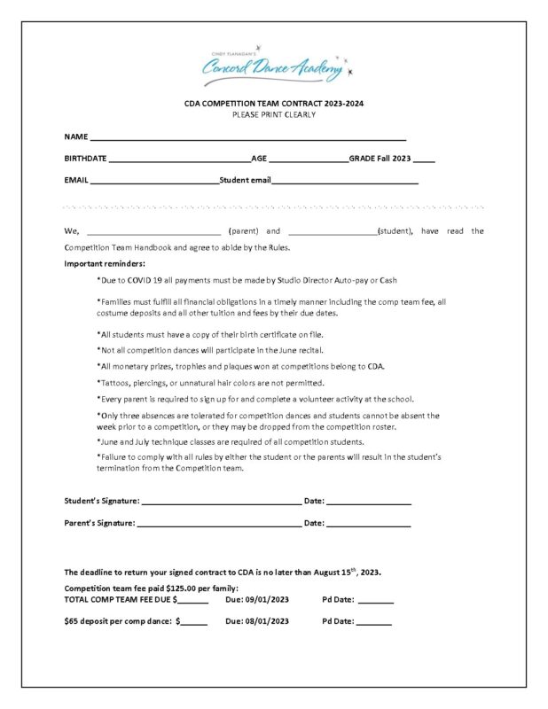 CDA COMP TEAM CONTRACT 2023-24 - Concord Dance Academy