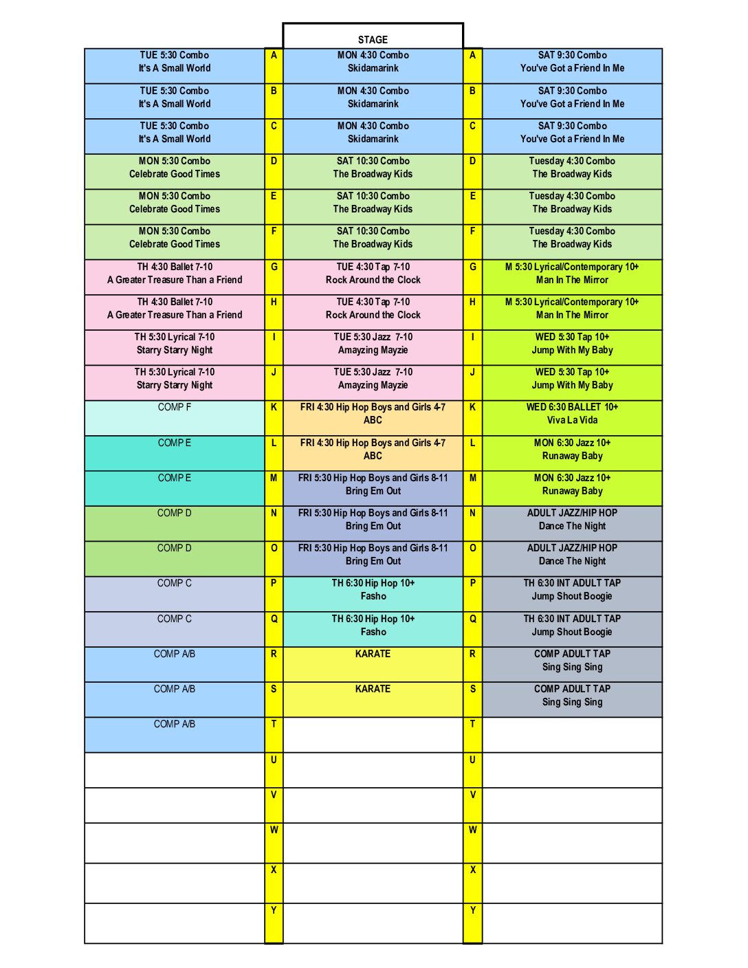 Seating Chart CCA Rehearsal - Concord Dance Academy