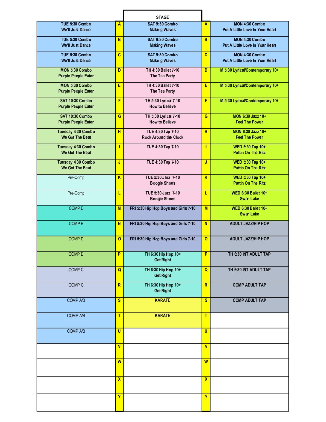 Seating Chart CCA rehearsals 2025 - Concord Dance Academy